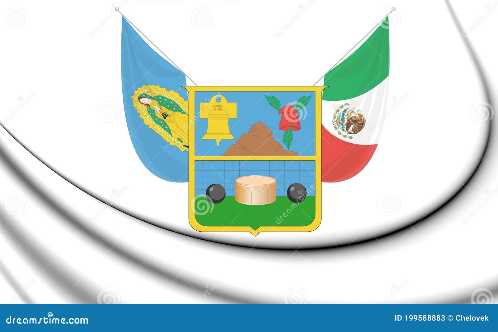 3D Flag of Hidalgo, Mexico. Stock Illustration - Illustration of escudo ...