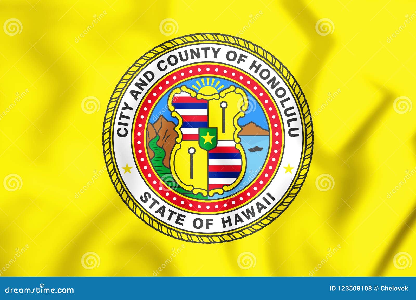 3D Flag of Honolulu Hawaii, USA. Stock Illustration - Illustration of ...