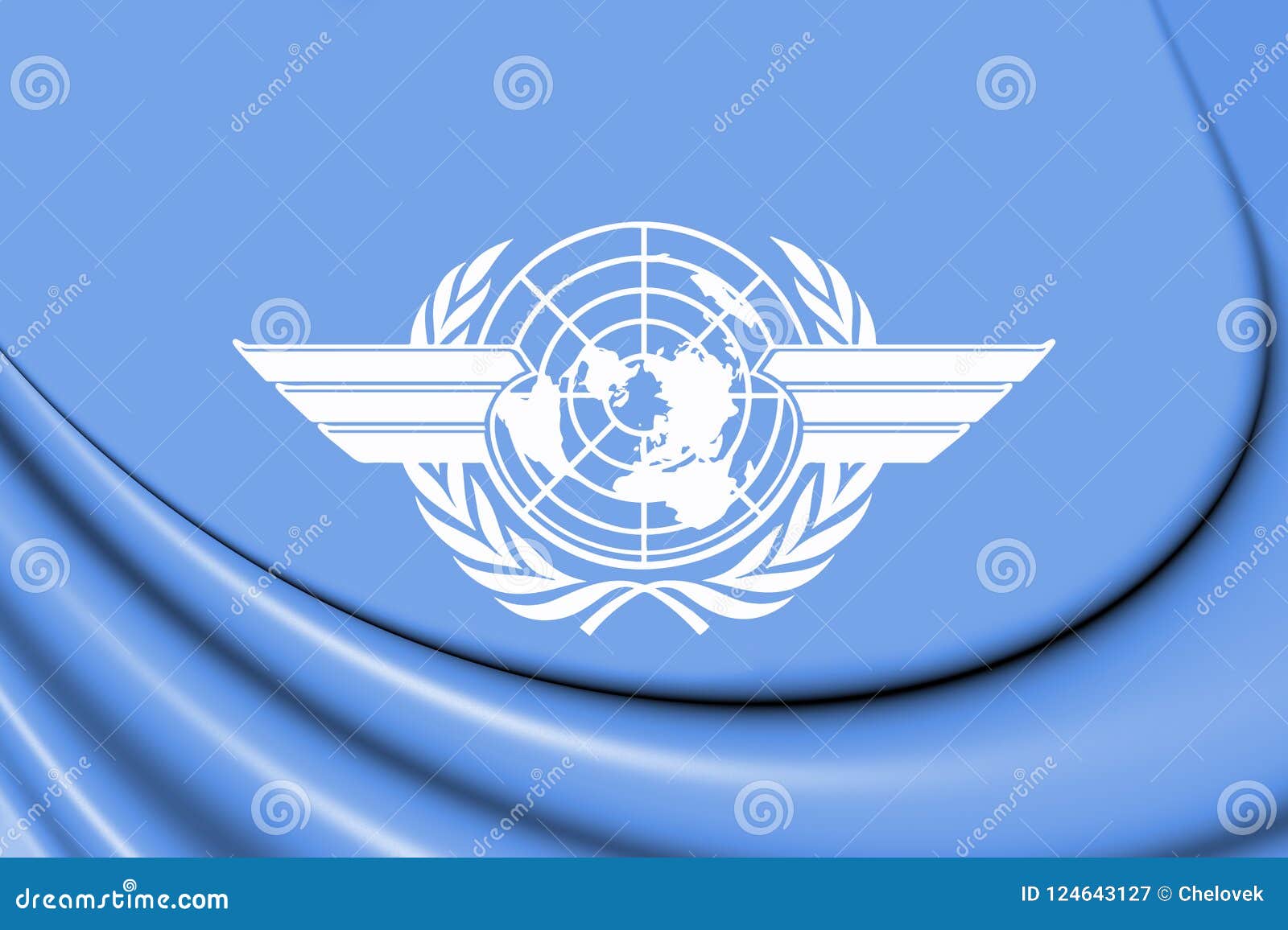 3D Flag of the ICAO. editorial photography. Illustration of insignia ...