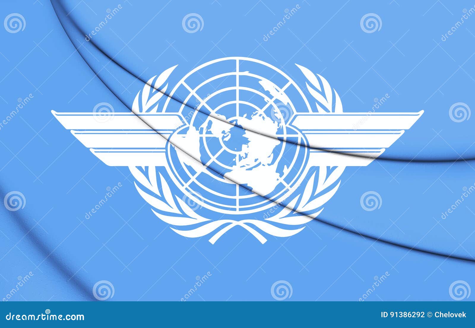 3D Flag of the ICAO. editorial photography. Illustration of emblem ...