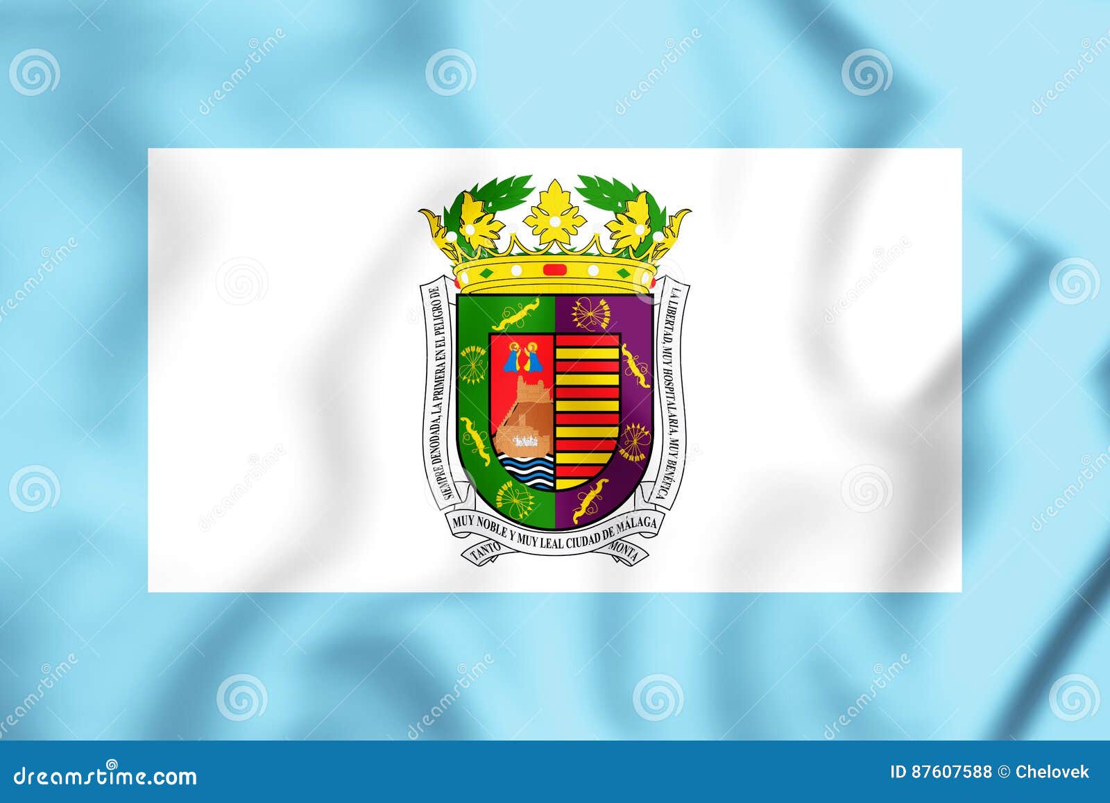 3D Flag of Malaga Province, Spain. Stock Illustration - Illustration of ...