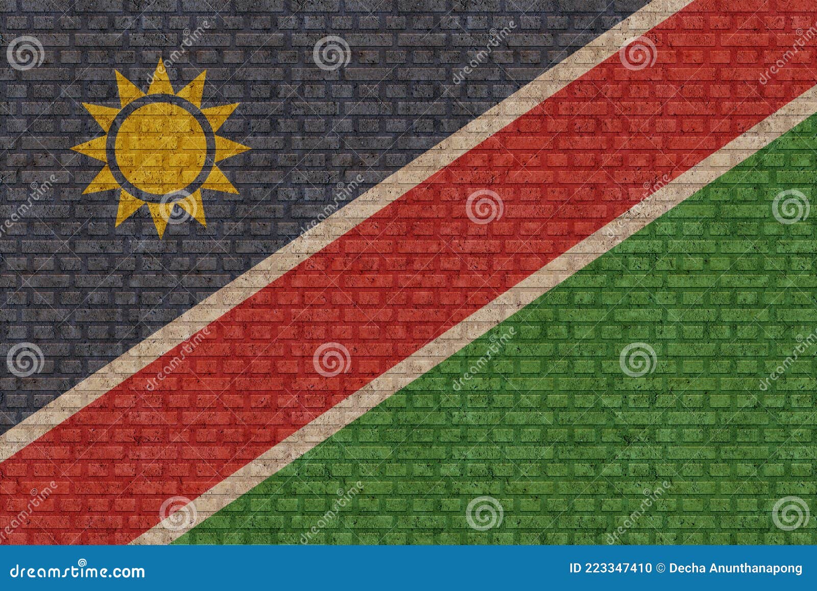 3D Flag of Namibia on Brick Wall Stock Illustration - Illustration of ...