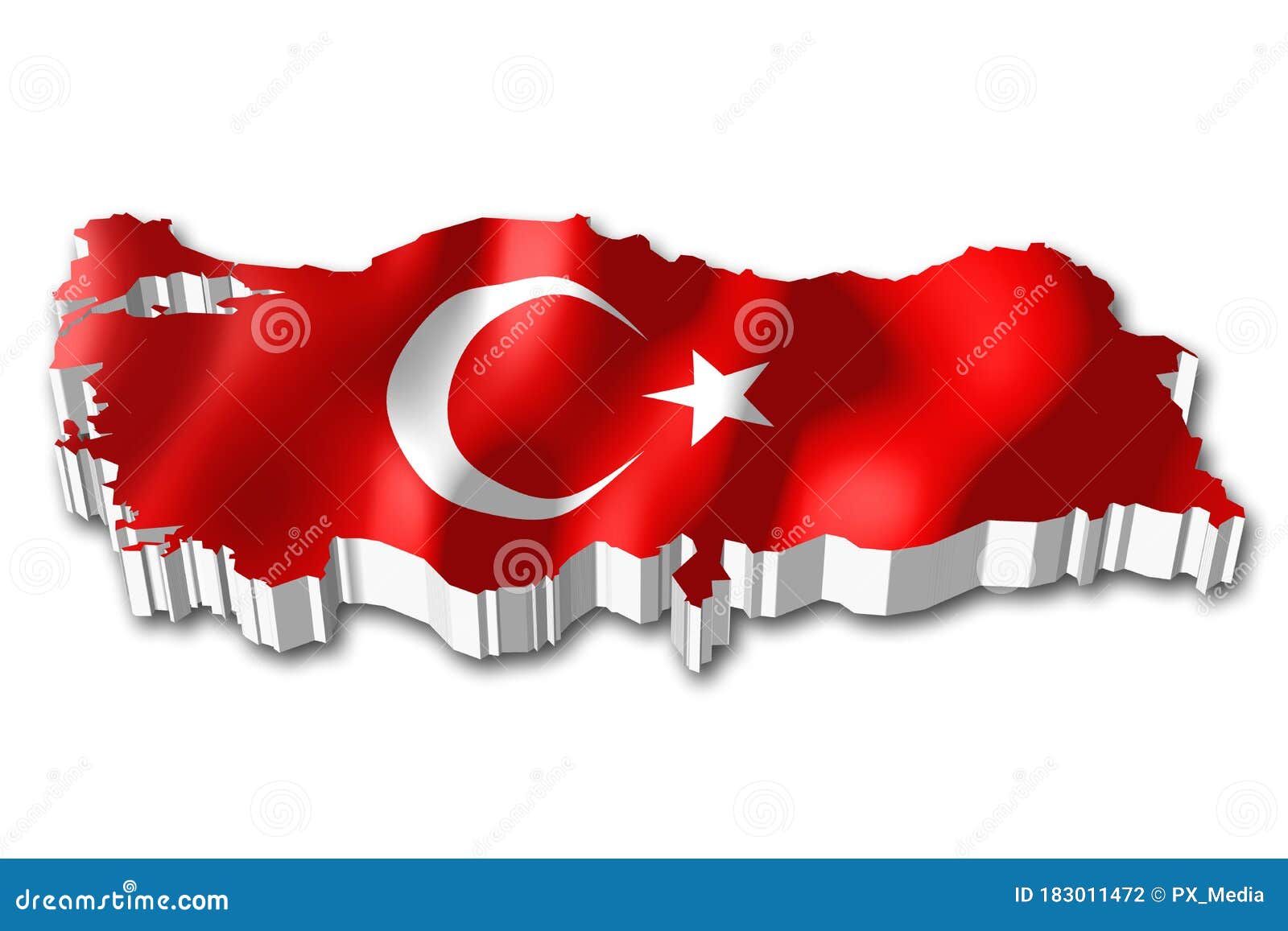 Turkey - 3D Country Border Shape and Flag Stock Illustration ...