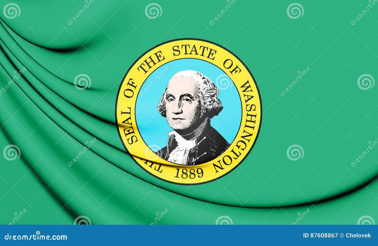 3D Flag of Washington State, USA. Stock Illustration - Illustration of ...