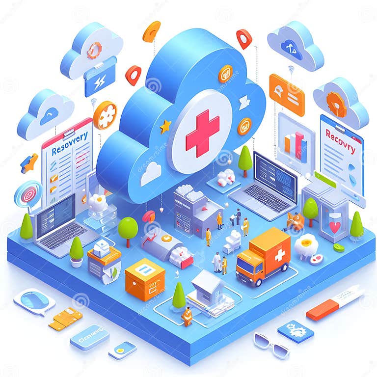 3d Flat As Cloud Computing Disaster Recovery with Recovery Icons and ...