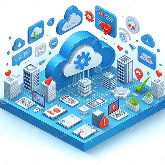 3d Flat As Cloud Computing Disaster Recovery with Recovery Icons and ...