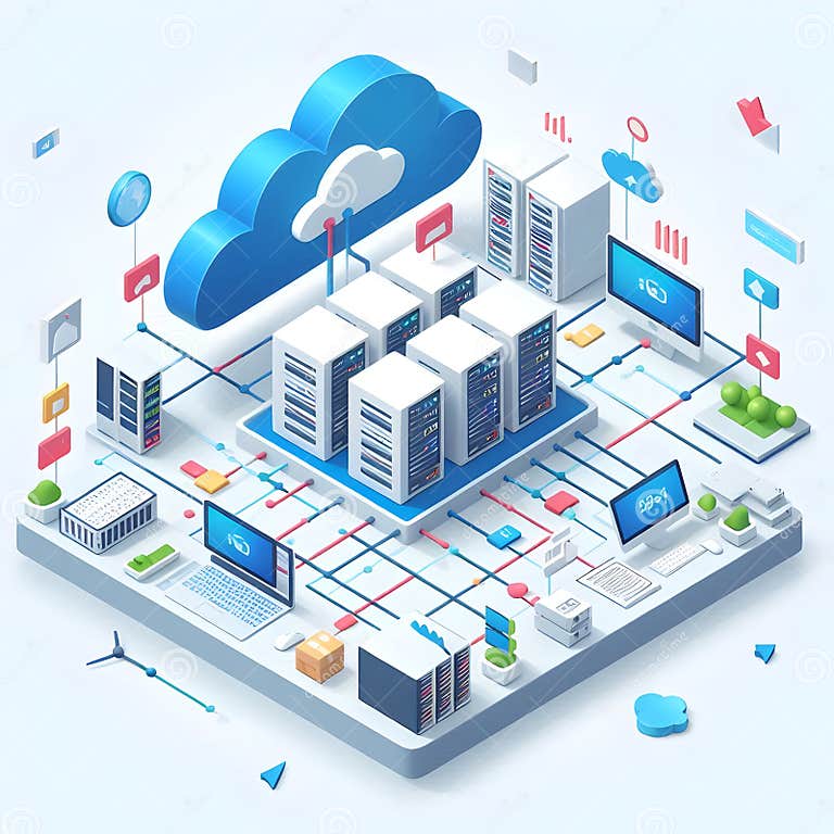 3d Flat As Cloud Computing Infrastructure with Data Centers and Servers ...