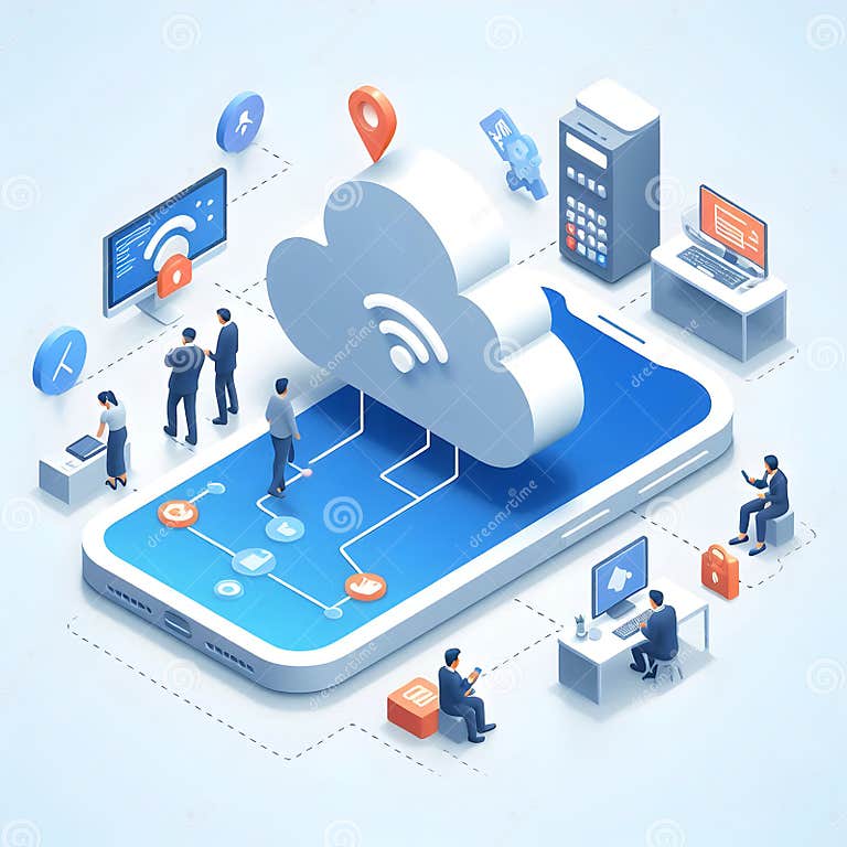 3d Flat As Cloud Computing and Remote Work Solutions with Connectivity Symbols Concept As Vector ...
