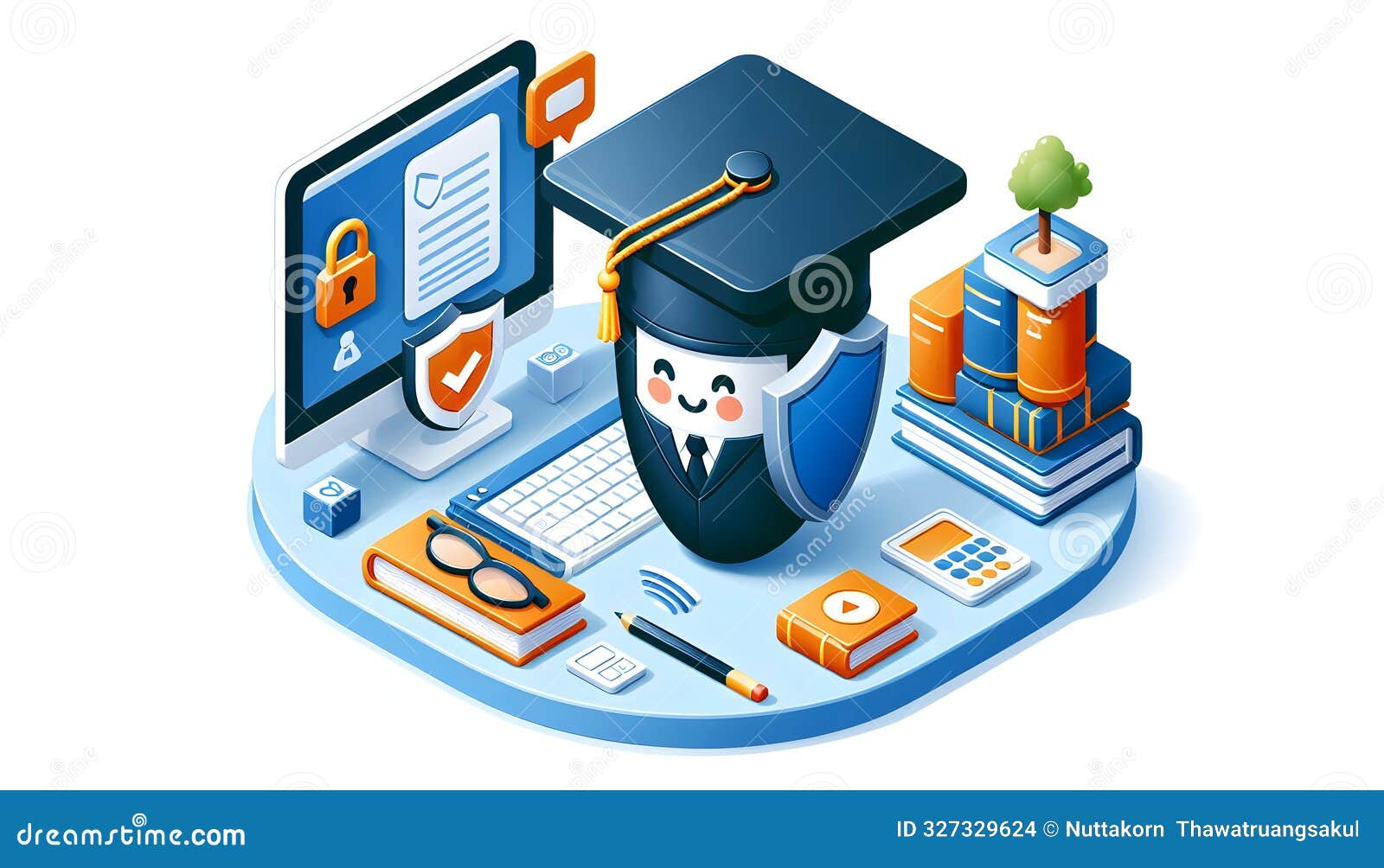 3d Flat As Cyber Security Training Icon with a Graduation Cap and ...