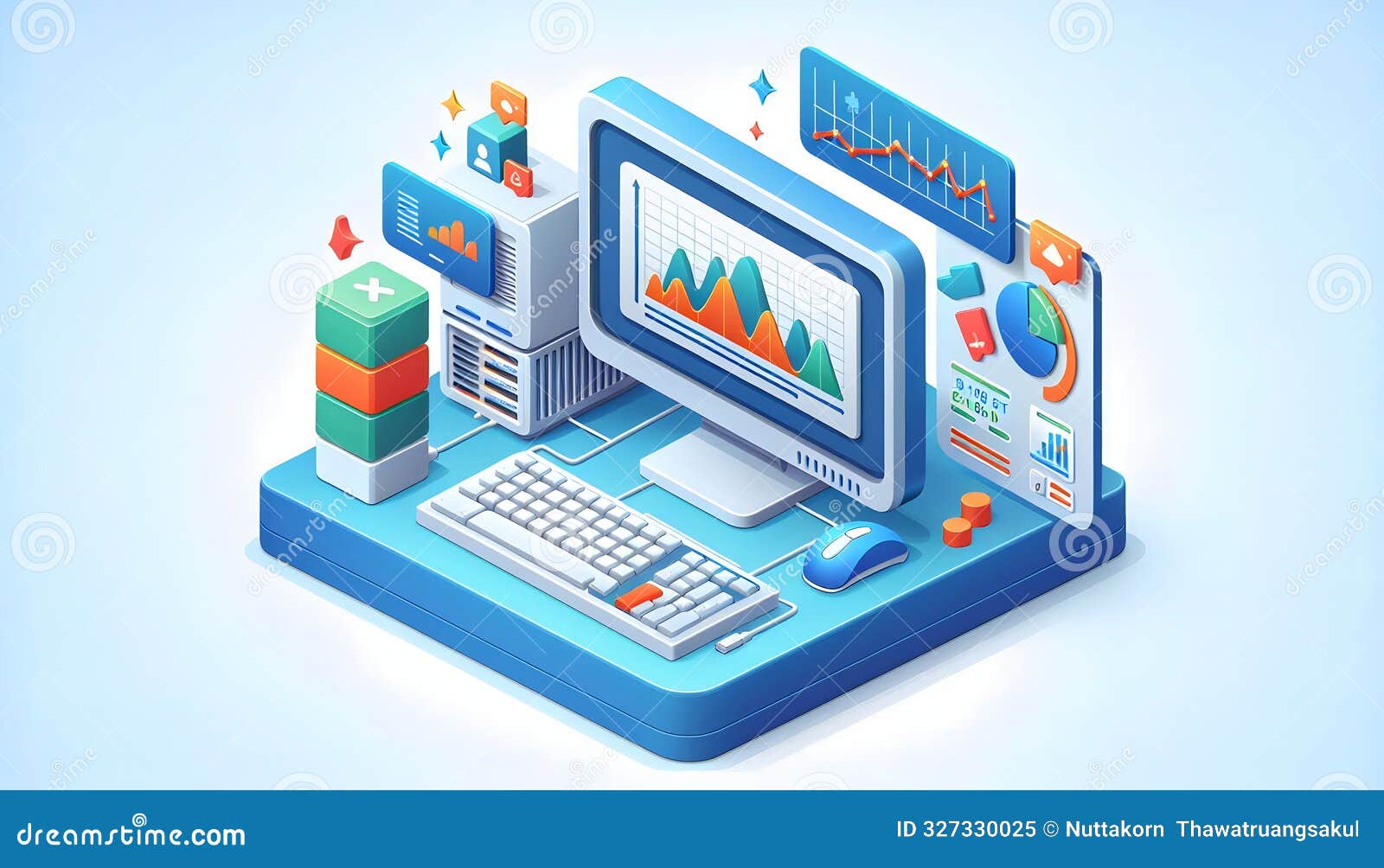 3d Flat As Network Monitoring Icon with a Screen and Graph Concept As ...