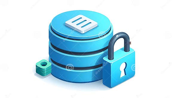 3d Flat As Secure Database Icon with a Database Symbol and Lock Concept As Vector Illustration ...