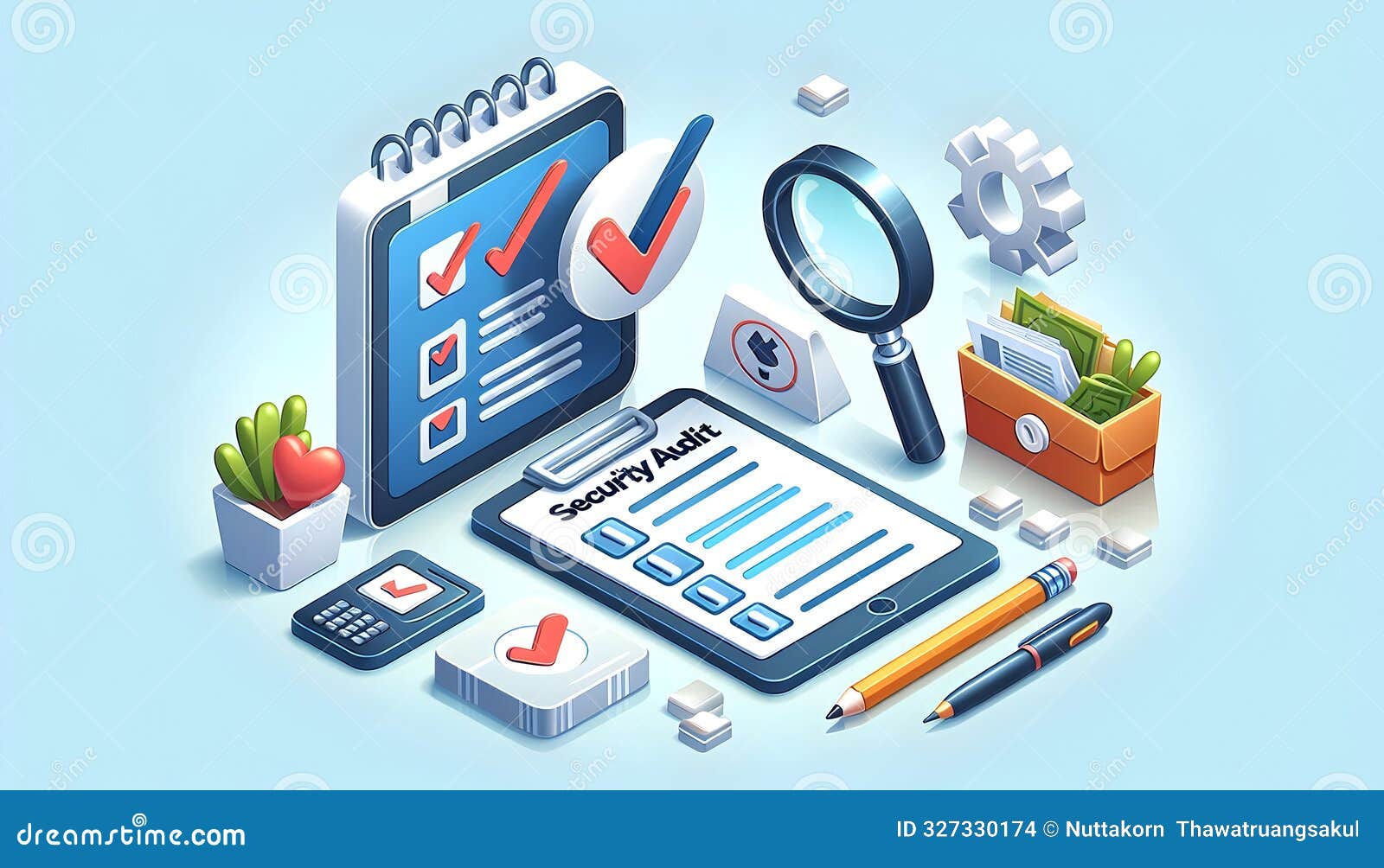 3d Flat As Security Audit Icon with a Checklist and Magnifying Glass ...