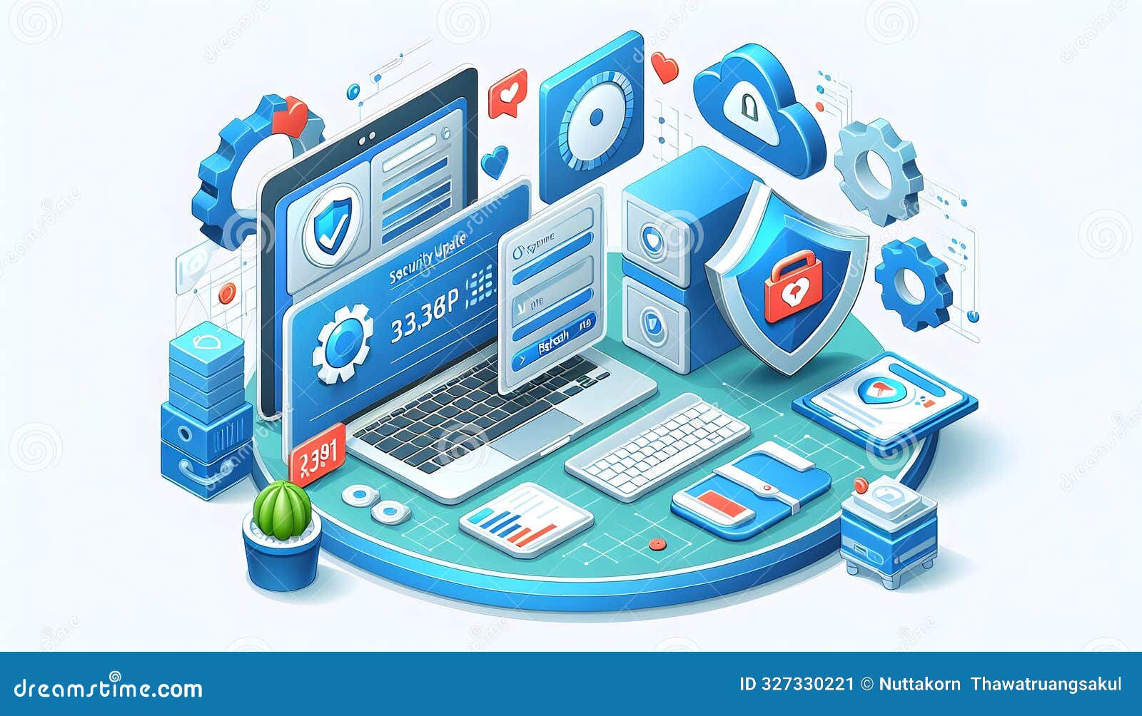 3d Flat As Security Update Icon with a Refresh Symbol and Shield ...