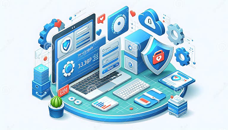 3d Flat As Security Update Icon with a Refresh Symbol and Shield ...