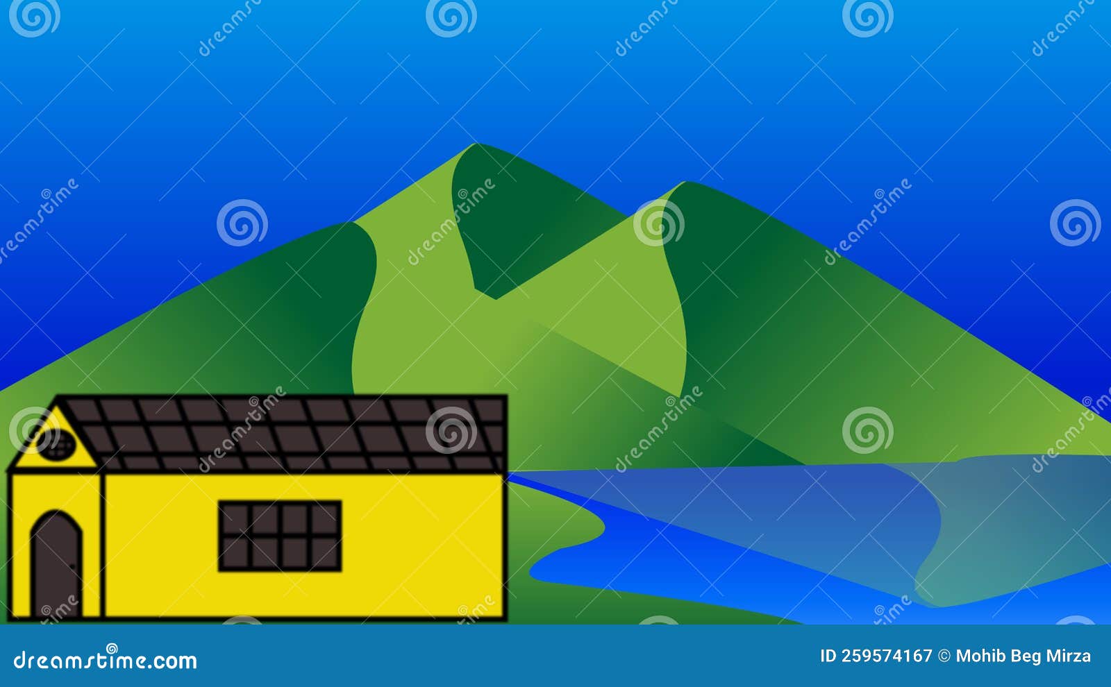 2D Flat Cartoons Like Mountains And A Single Hut, Flat 2D Computer ...