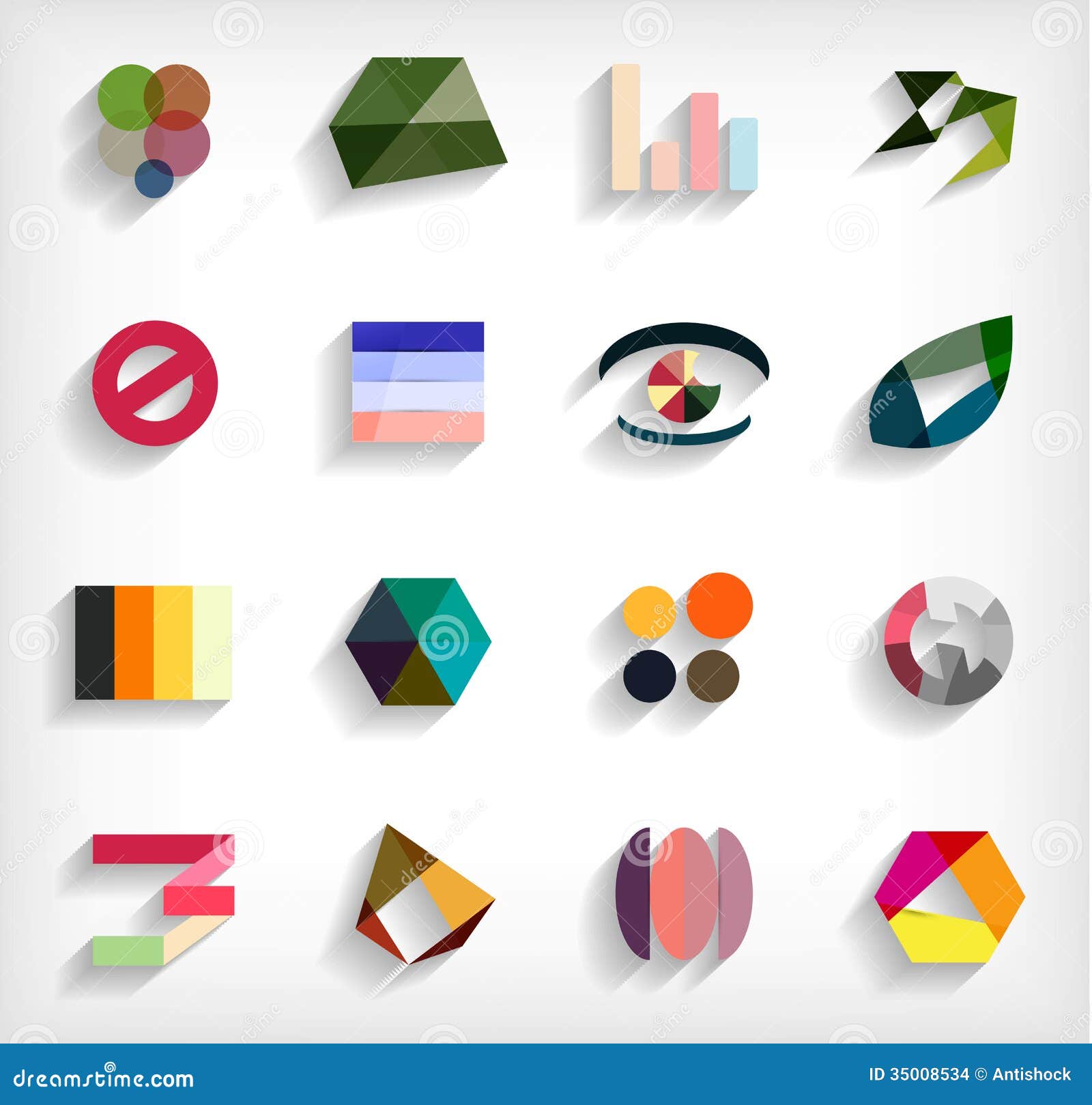 3d Flat Geometric Abstract Business Icon Set Stock Images - Image: 35008534