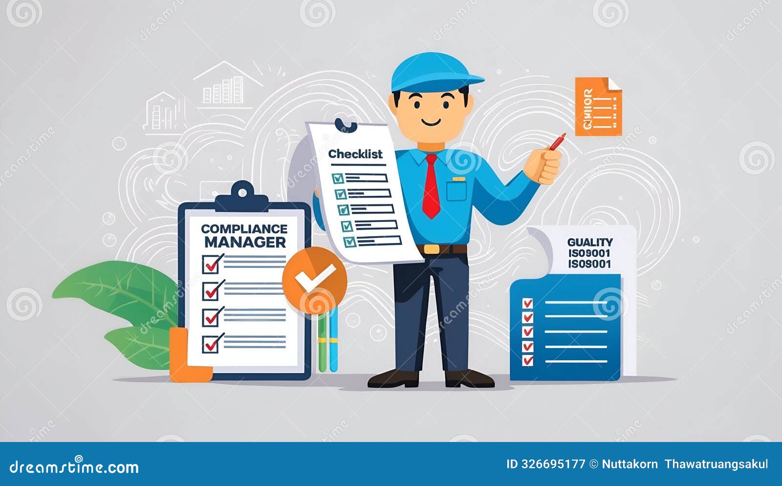 3d Flat Icon As Compliance Manager with Checklist and Lock Concept As ...