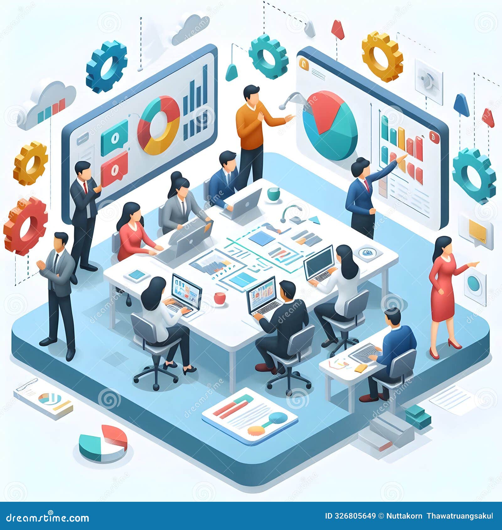 3d Flat Icon As Cross Functional Team Collaborating on a Project ...