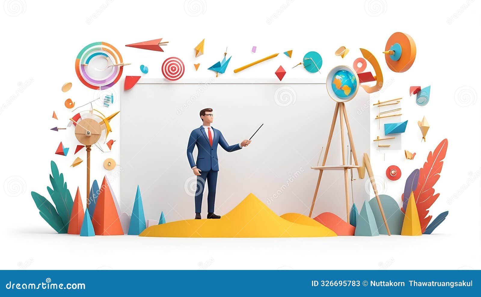 3d Flat Icon As Leader with Vision Board and Pointer Concept As an ...