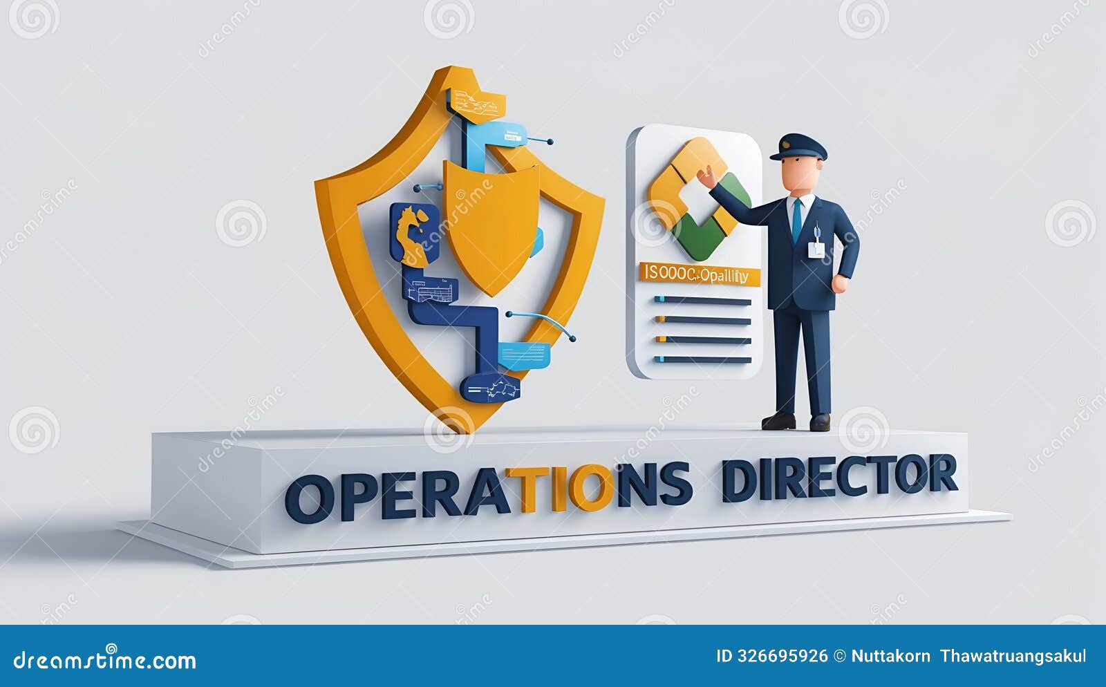 3d Flat Icon As Operations Director with Process Flow and Shield ...