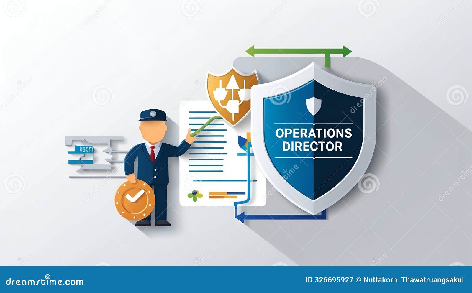 3d Flat Icon As Operations Director with Process Flow and Shield ...