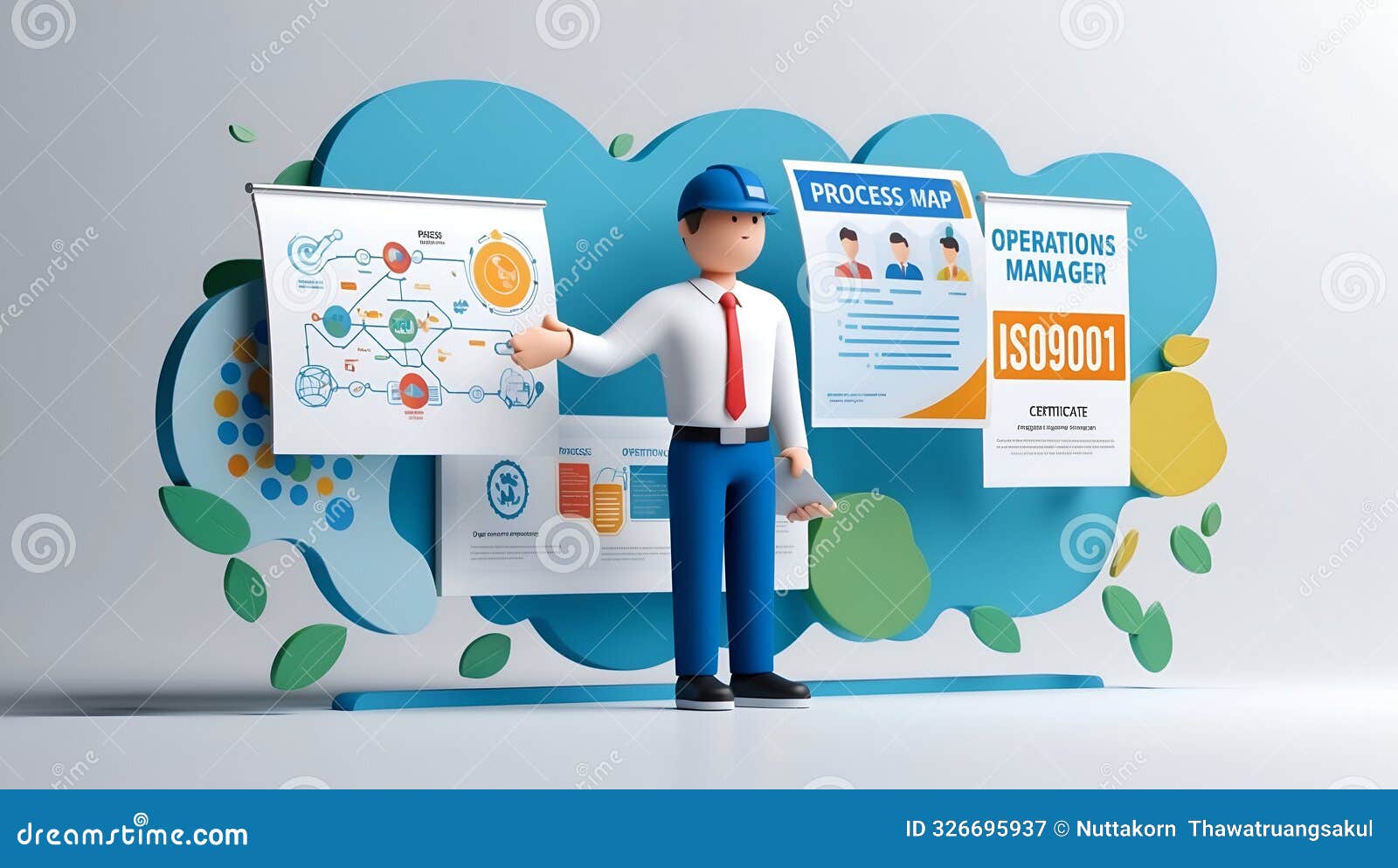 3d Flat Icon As Operations Manager with Process Map and Certificate ...