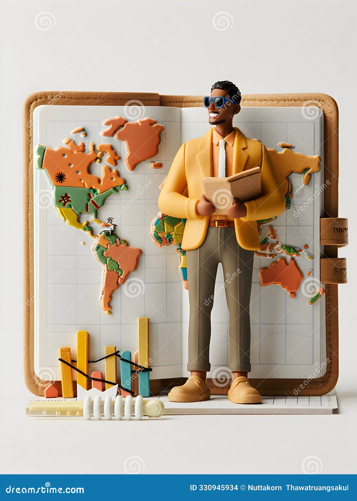 3d Flat Icon As Planner with Map and Growth Chart Concept As a Business ...