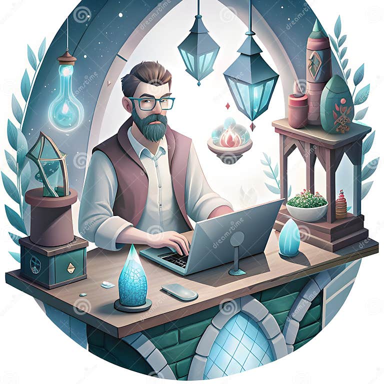 3d Flat Icon As Product Developer with Prototypes and Laptop in ...