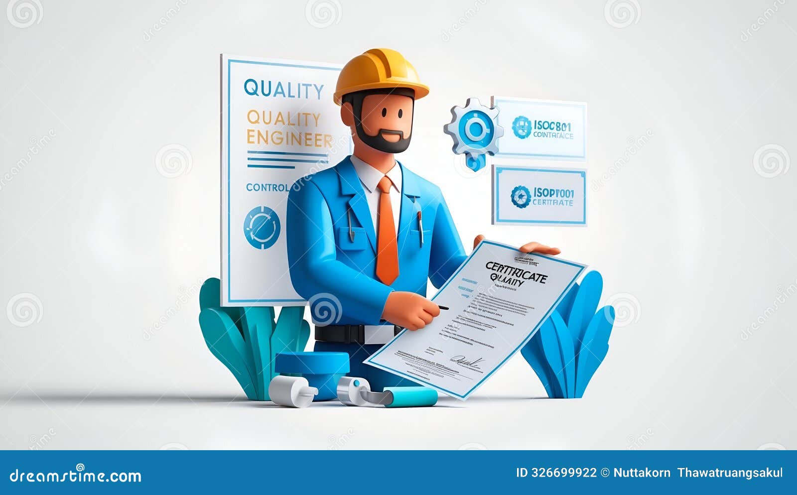 3d Flat Icon As Quality Engineer with Control Plan and Certificate ...