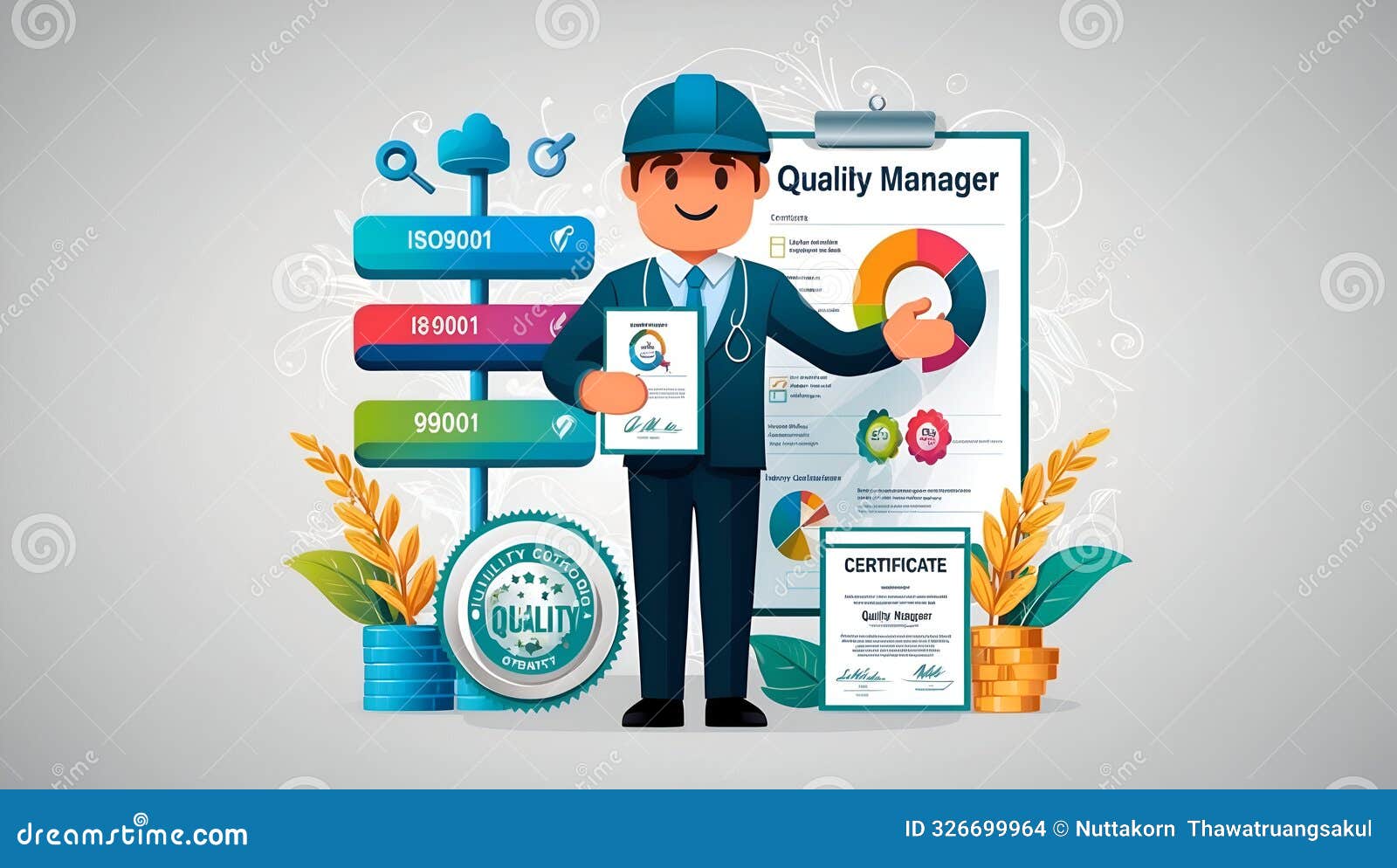 3d Flat Icon As Quality Manager with Quality Control Chart and ...