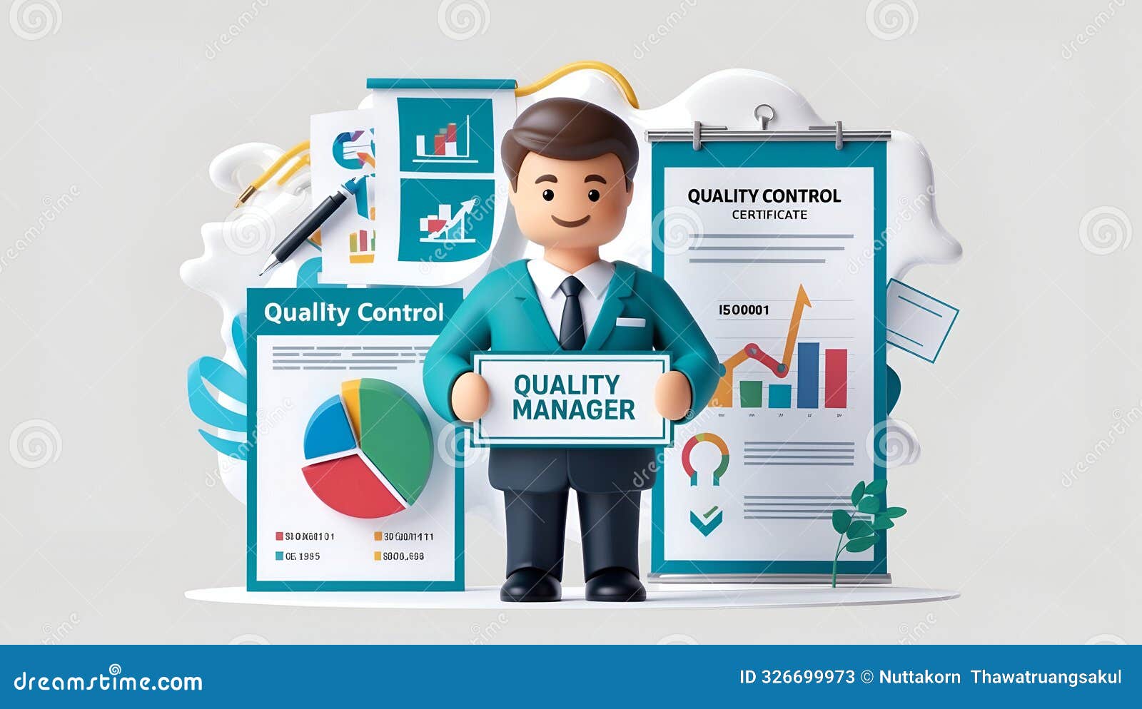 3d Flat Icon As Quality Manager with Quality Control Chart and ...