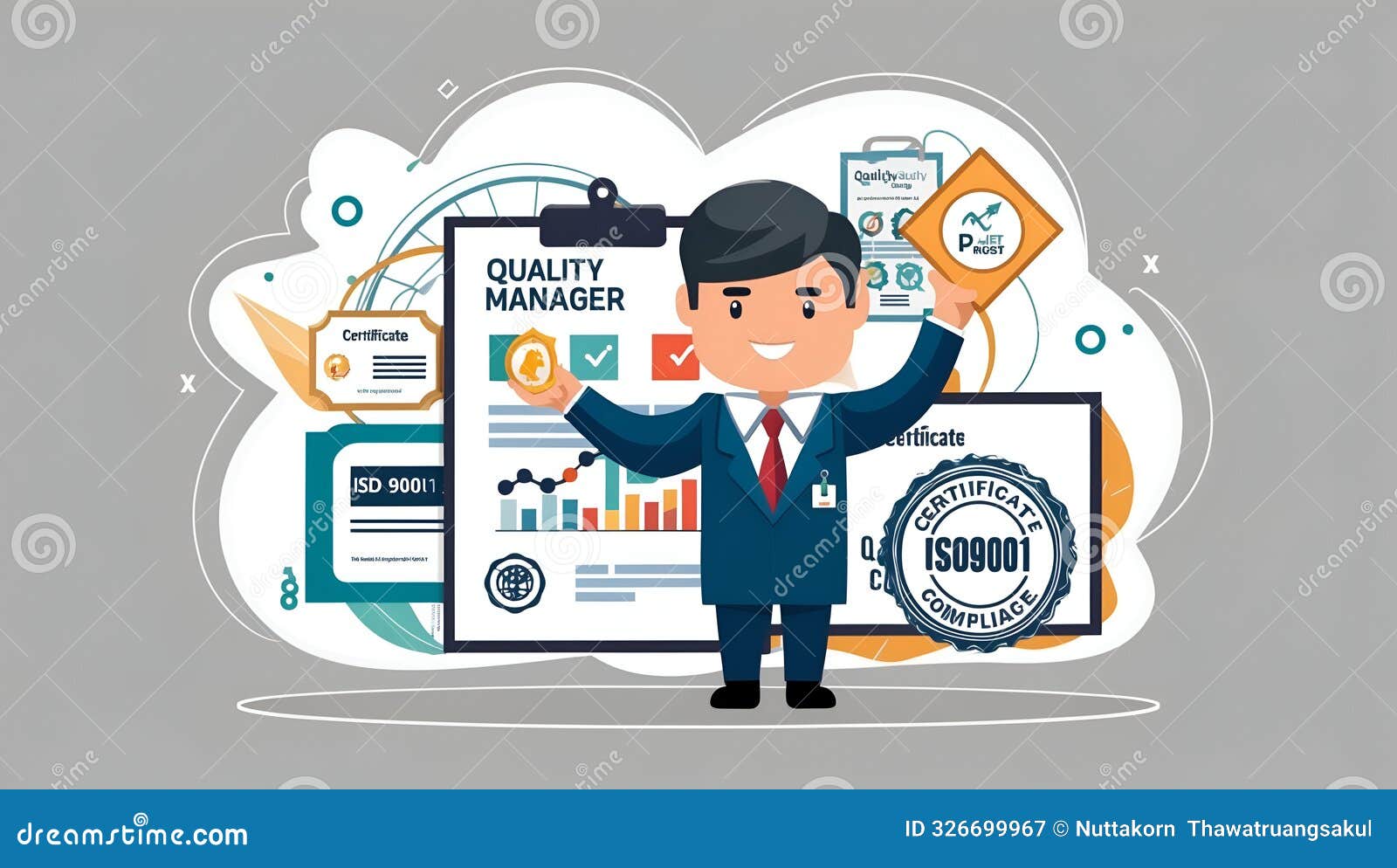 3d Flat Icon As Quality Manager with Quality Control Chart and ...