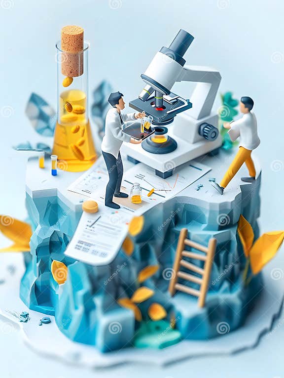 3d Flat Icon As Research Team with Microscope and Data Sheets Concept ...
