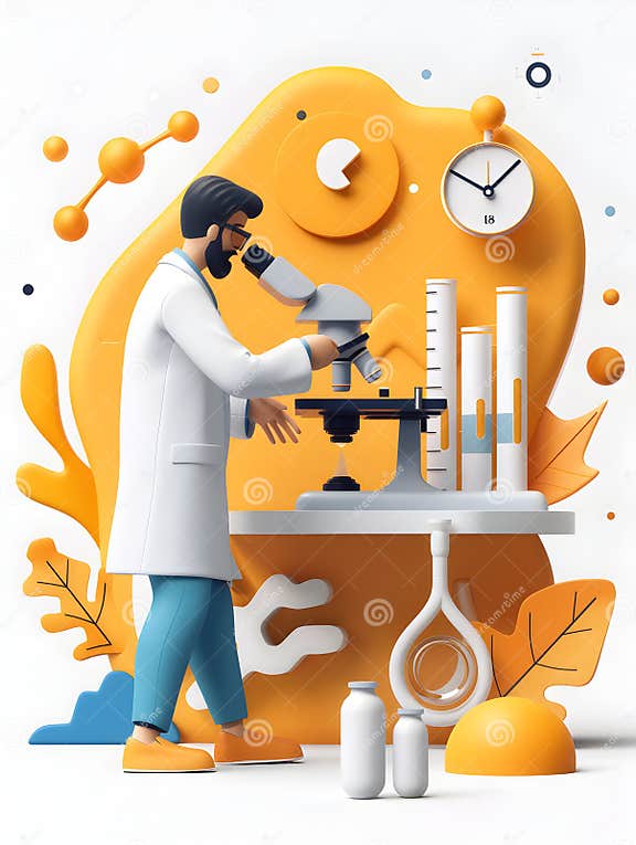 3d Flat Icon As Researcher with Microscope and Data Concept As a ...