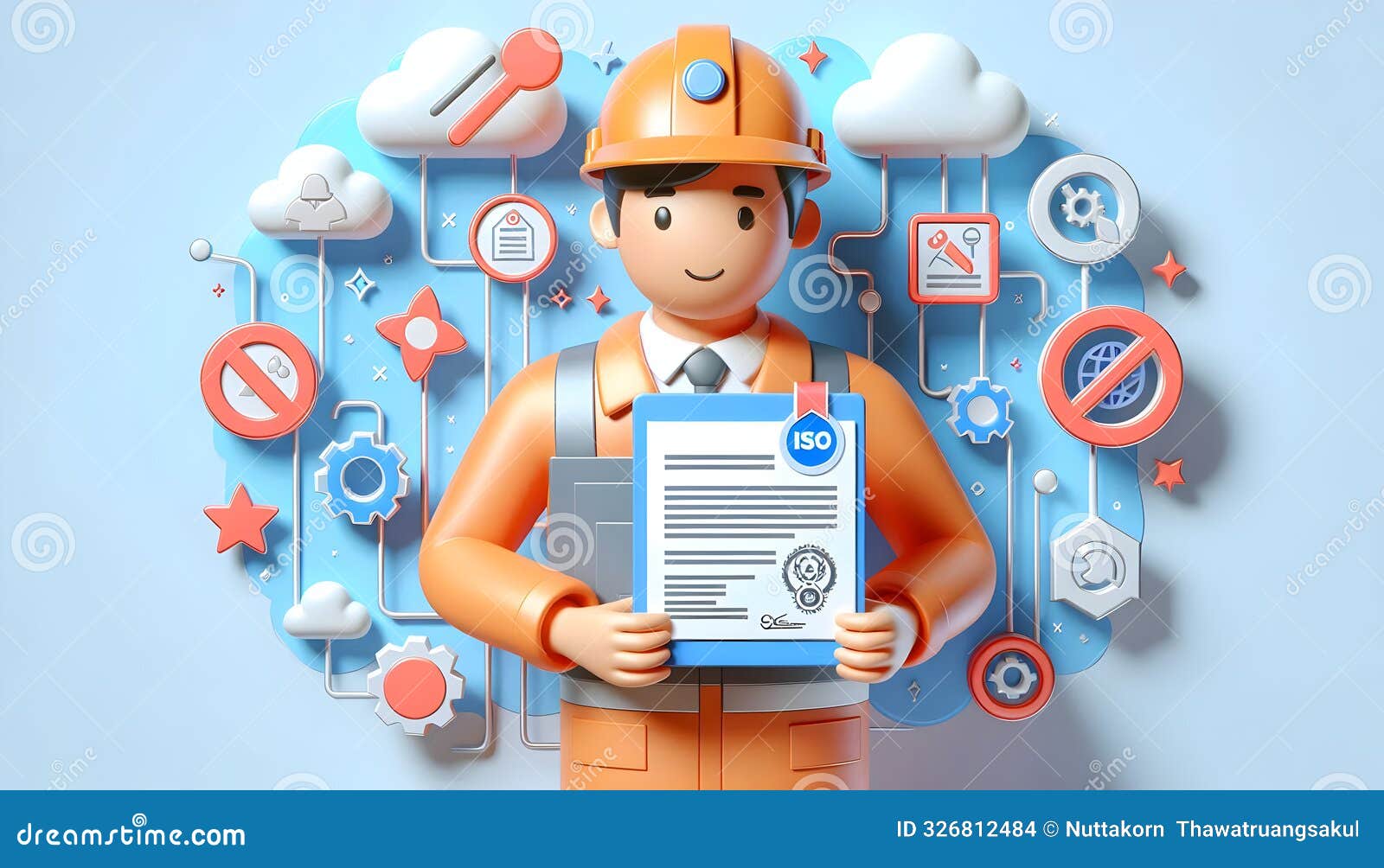 3d Flat Icon As Safety Engineer with ISO Certificate and Compliance ...