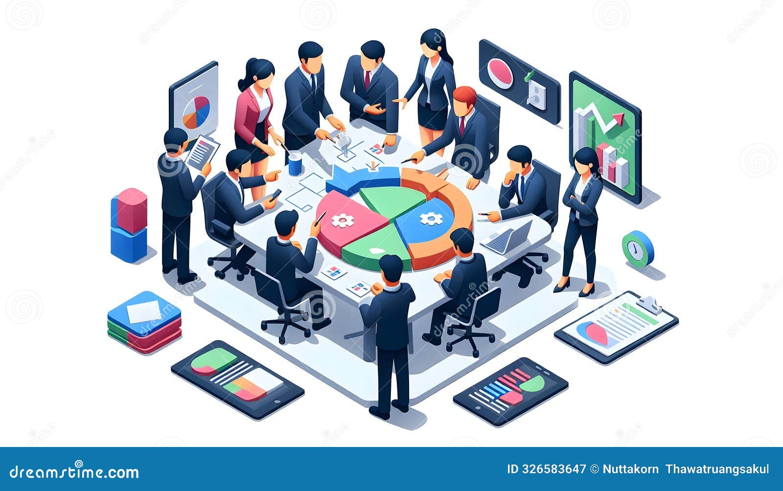 3d Flat Icon As Team Members Collaborating on a Strategic Plan Concept ...