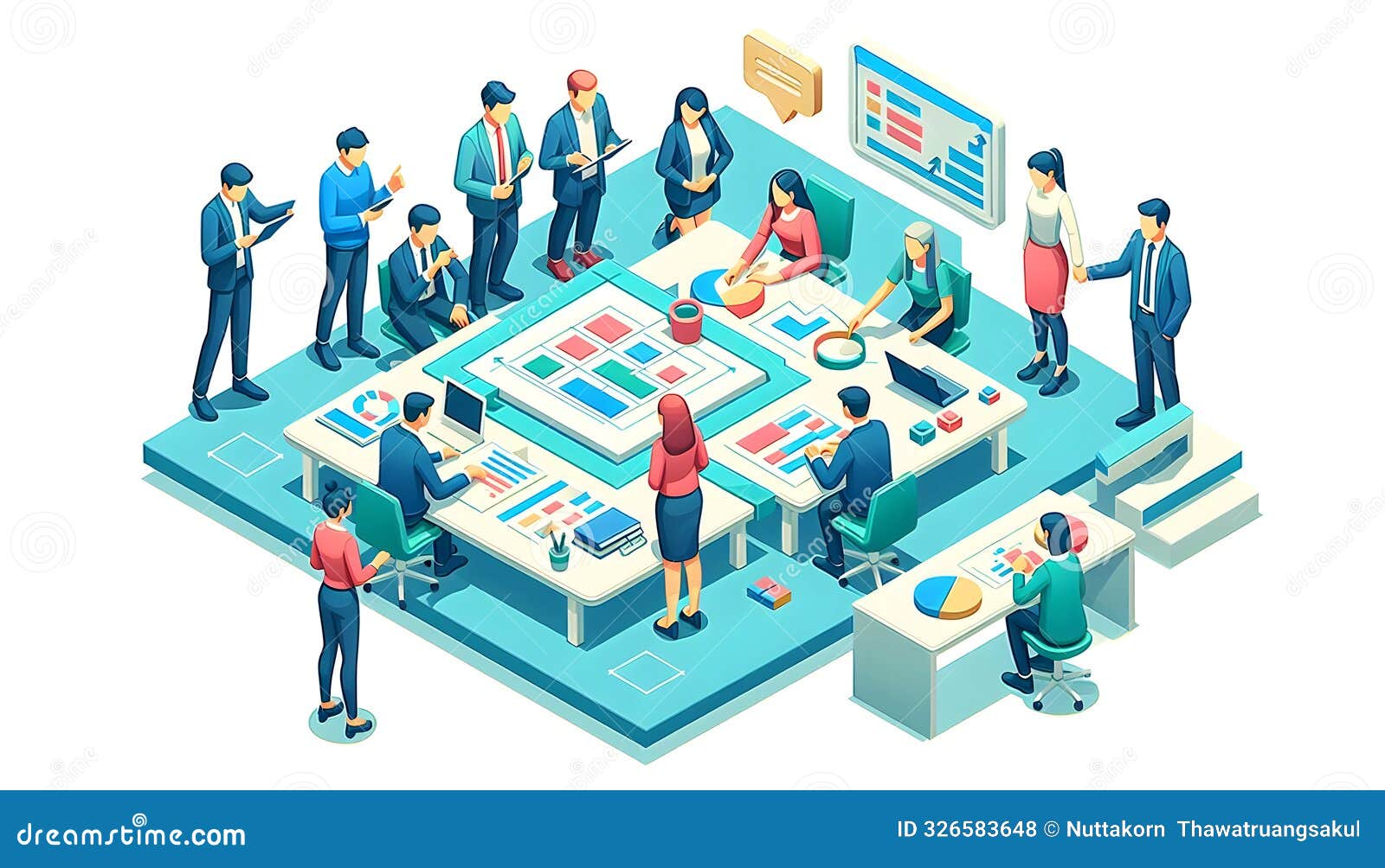 3d Flat Icon As Team Members Collaborating on a Strategic Plan Concept ...