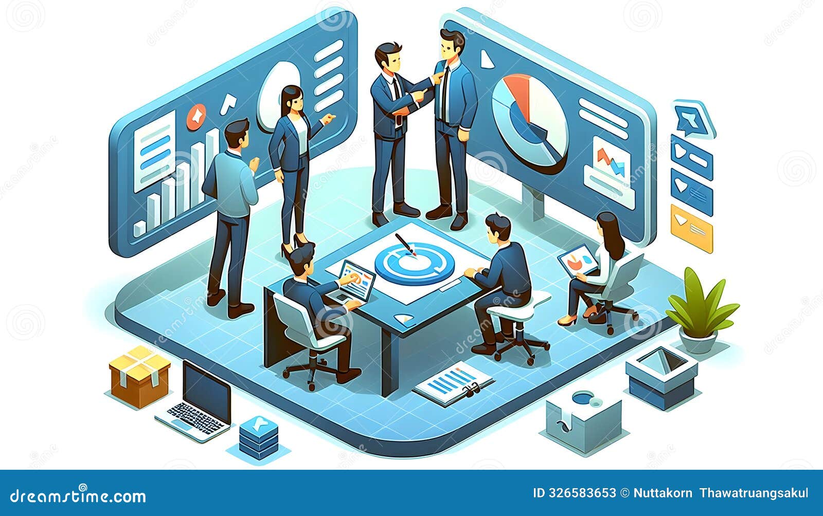 3d Flat Icon As Team Members Collaborating on a Strategic Plan Concept ...