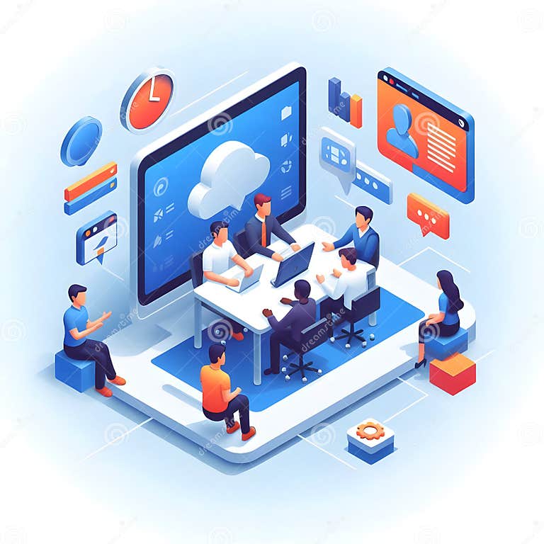 3d Flat Icon As Virtual Team Collaborating on a Digital Platform ...