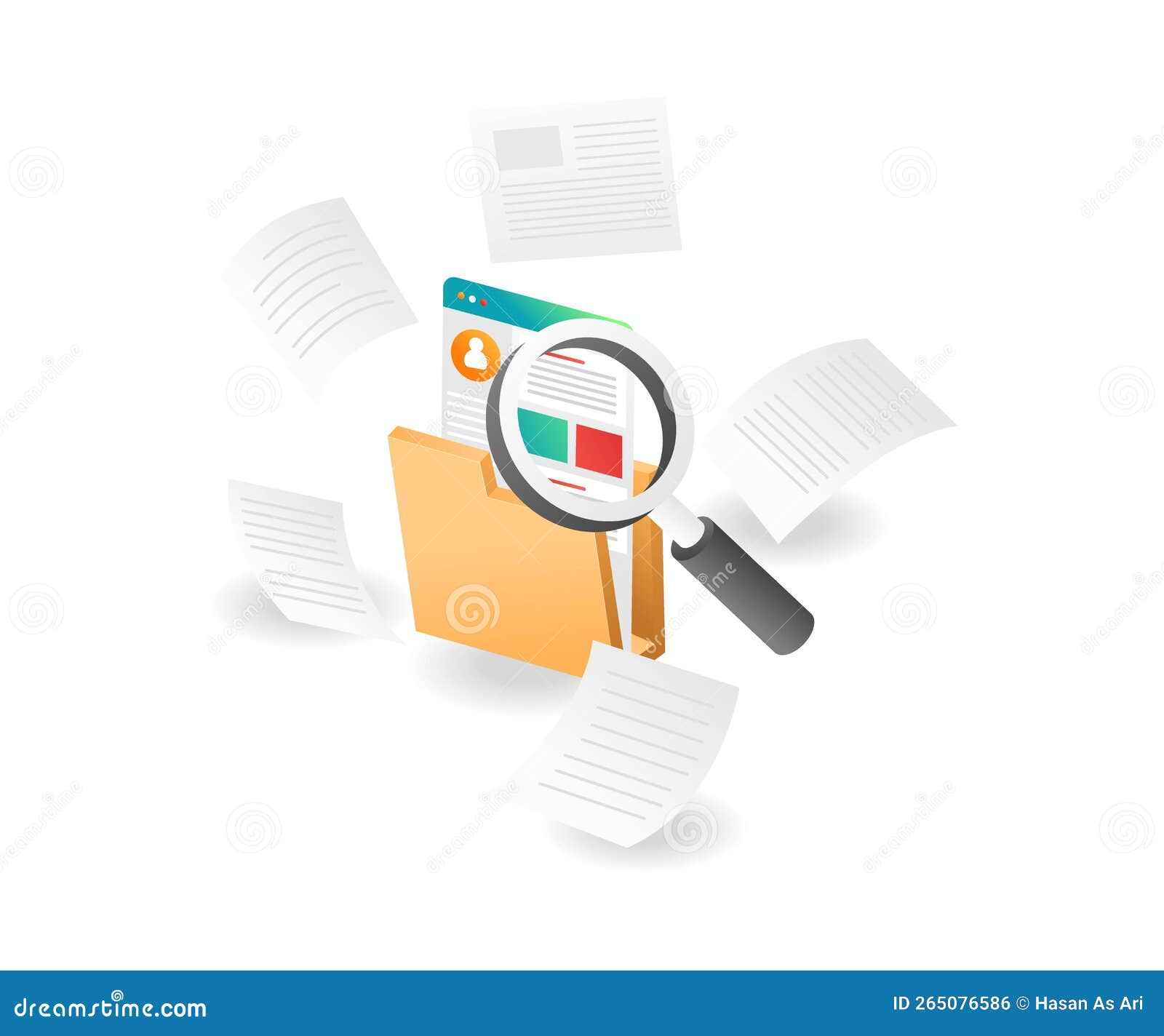 3d Flat Illustration Looking for a Lot of Data in a Folder Stock ...