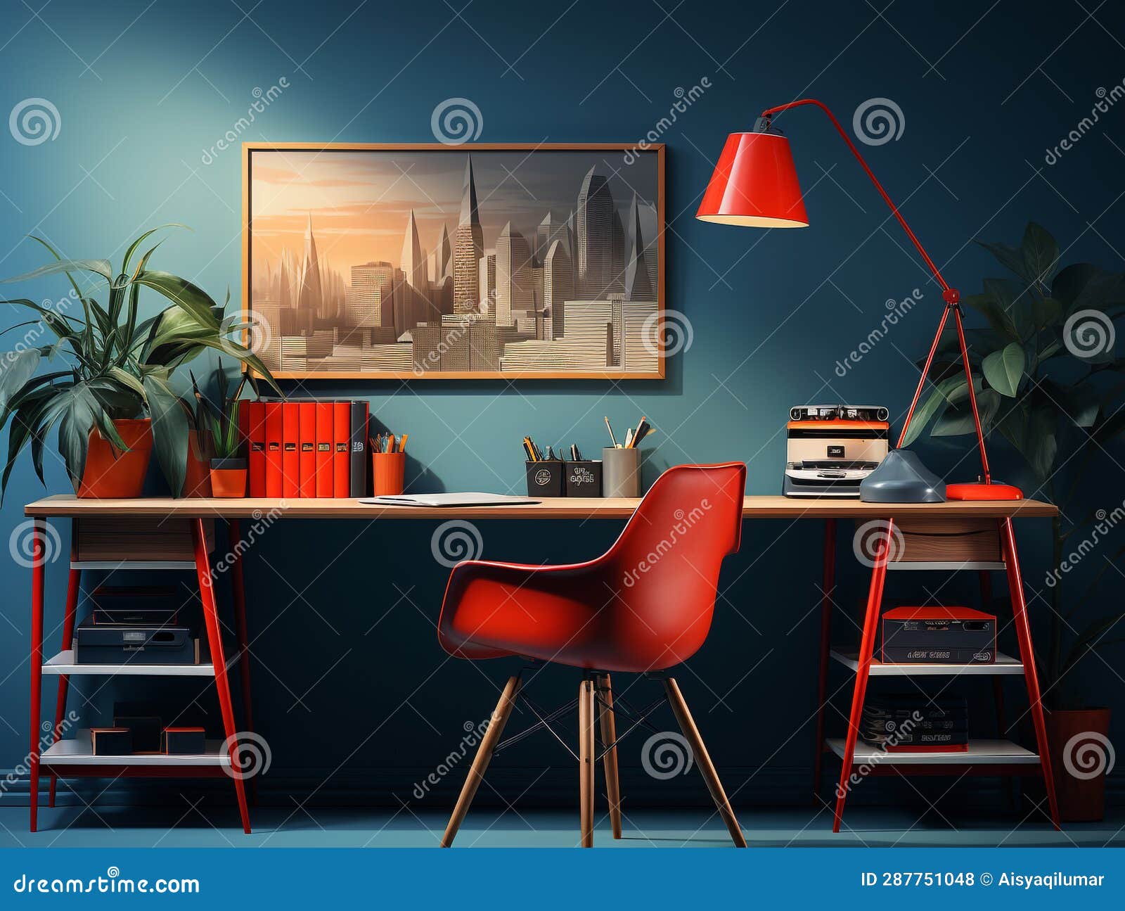 2D Flat Illustration of Modern Design Study Desk. Decorated with Simple ...