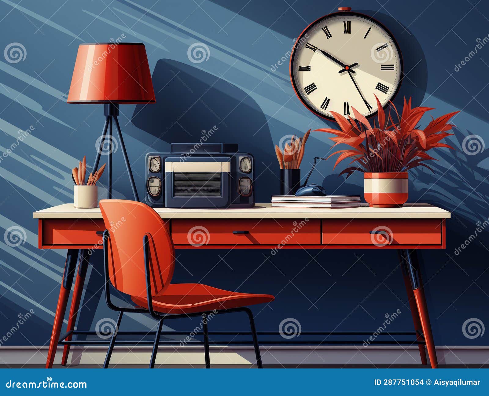 2D Flat Illustration of Modern Design Study Desk. Decorated with Simple ...
