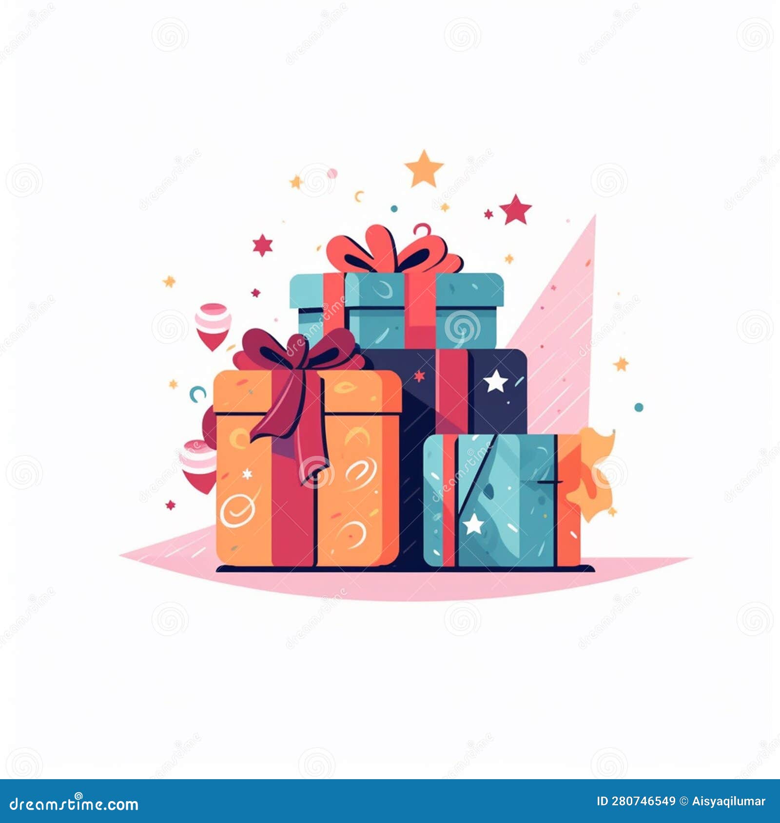 2D Flat Image Of Beautifully And Colorfully Wrapped Gift Boxes. Royalty ...