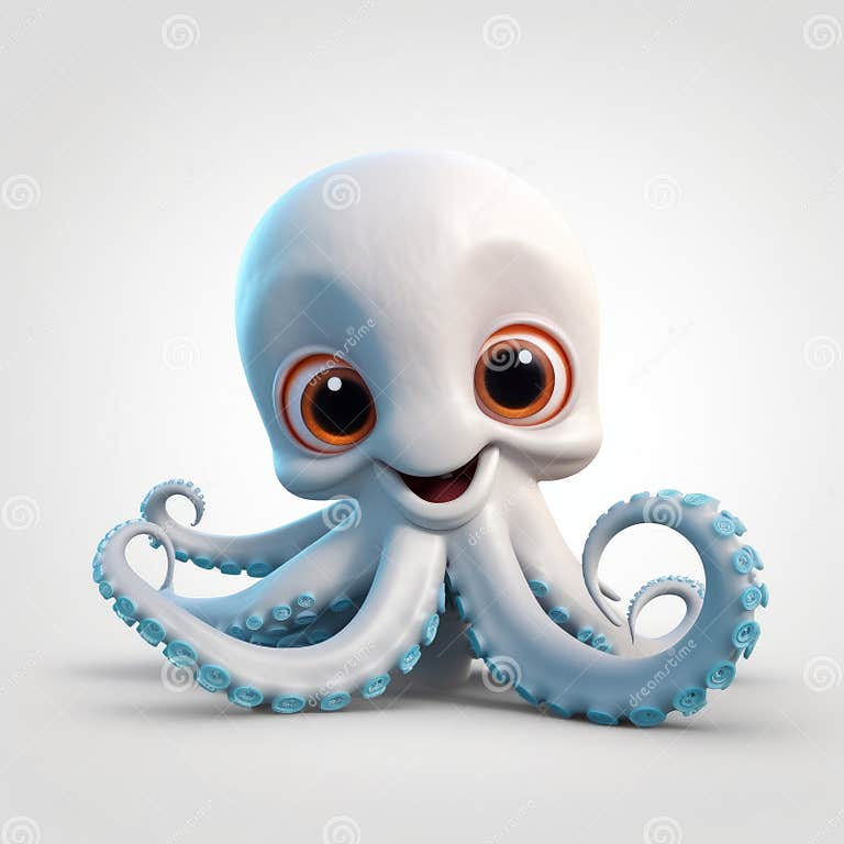 Playful White Octopus 3d Illustration in Pixar Style Stock Illustration ...