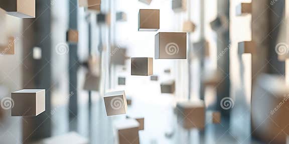 3D Floating Cubes in a Minimalistic Environment Stock Illustration ...