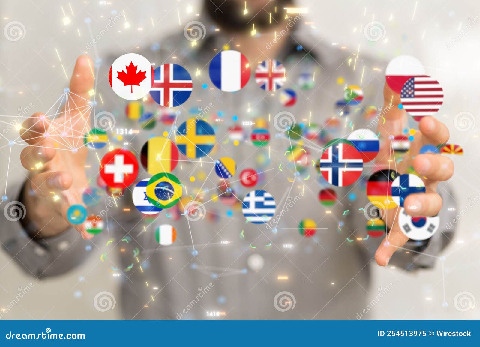 3d Floating Digital Illustration of World Flags between Hands- the ...