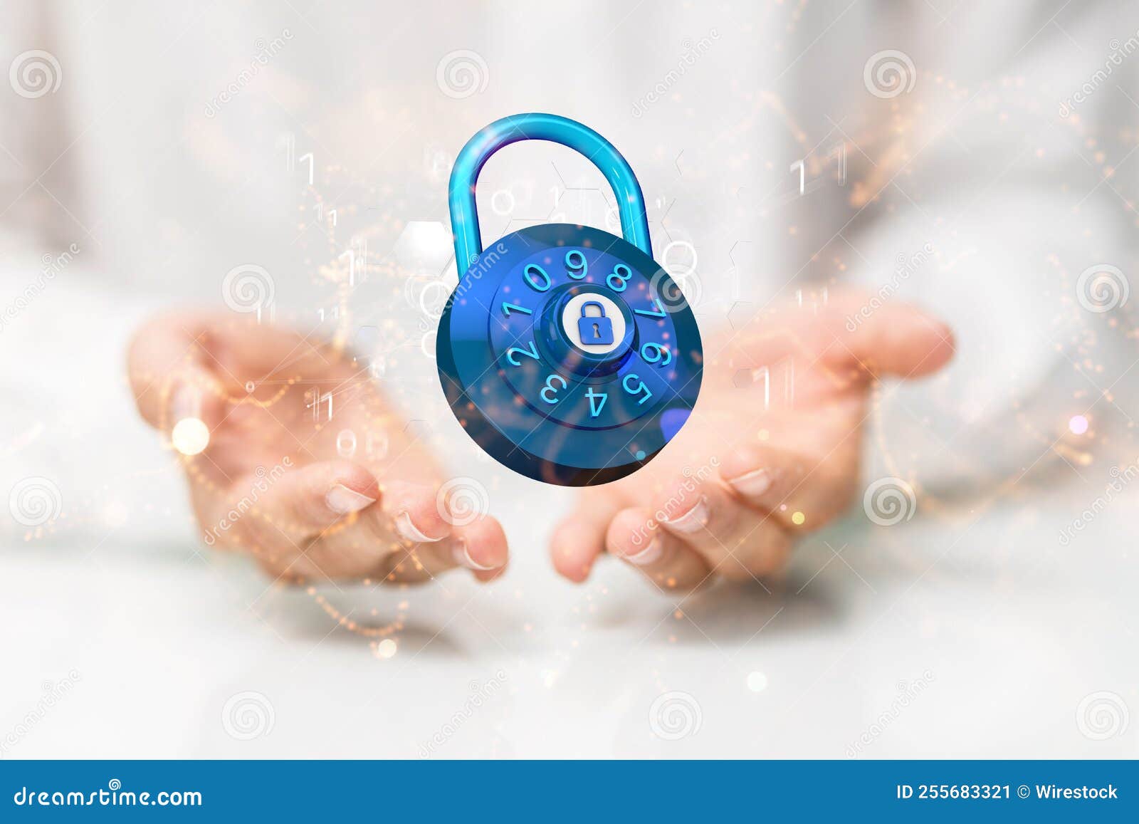 3d Floating Lock and Binary Code - a Concept of Cybersecurity Stock Image - Image of binary ...