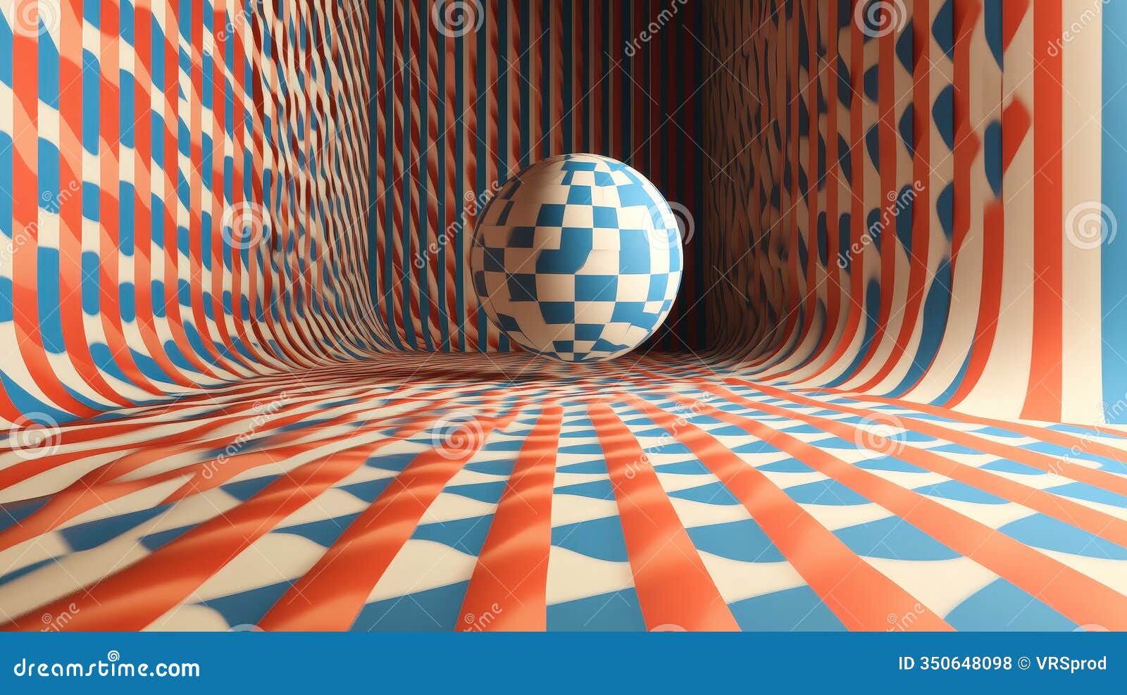 3D Floating Sphere in a Patterned Colorful Cube Space Stock ...