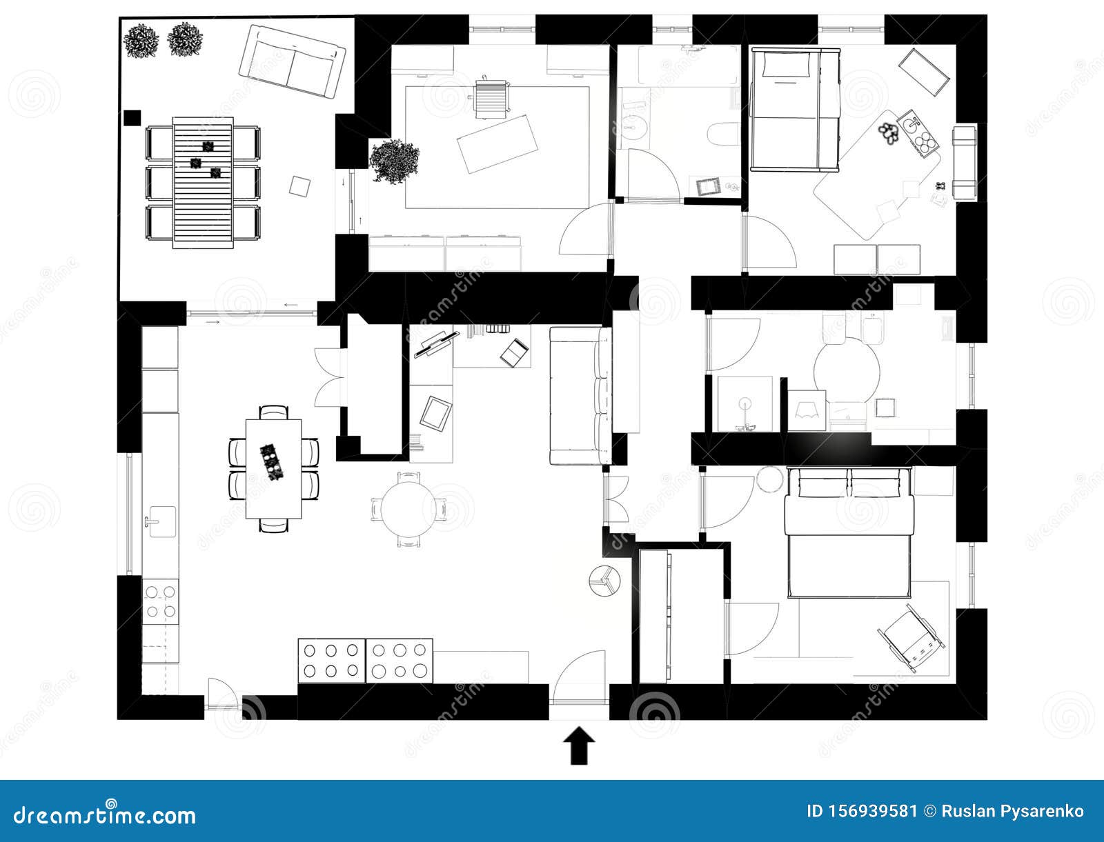 2d Floor Plan. Black&white Floor Plan. Stock Illustration ...