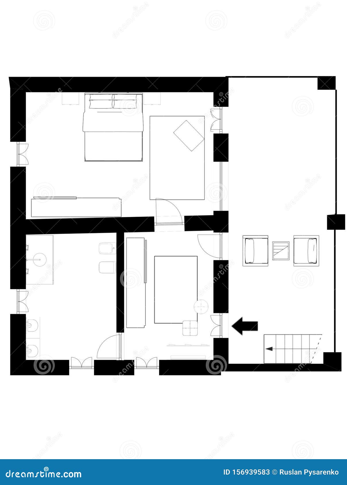 2d Floor Plan. Black&white Floor Plan. Stock Illustration ...